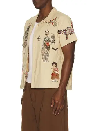 SAMUEL ZELIG Collage Camp Shirt In Beige
