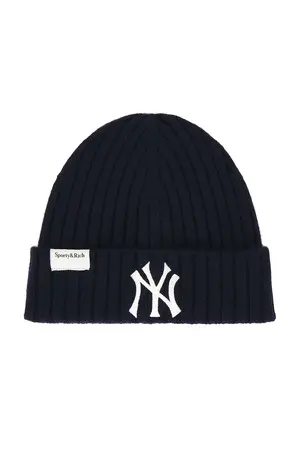 SPORTY & RICH Heritage Yankees Serif Cashmere Beanie - Dark Navy