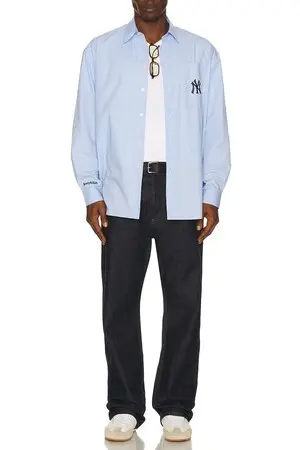 SPORTY & RICH Heritage Yankees Serif Oversized Shirt In Blue