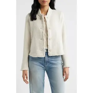 NIC+ZOE Fringe Mix Knit Bomber Jacket - Coconut