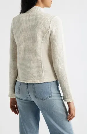 NIC+ZOE Fringe Mix Knit Bomber Jacket - Coconut