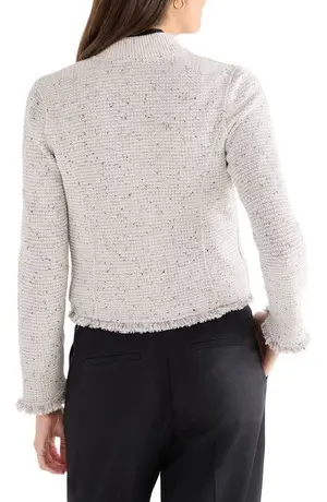 NIC+ZOE Fringe Mix Knit Bomber Jacket - Sugar Cookie