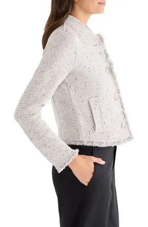 NIC+ZOE Fringe Mix Knit Bomber Jacket - Sugar Cookie