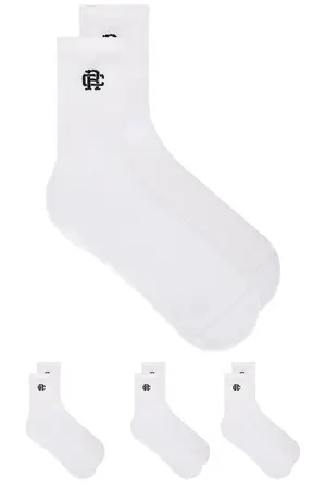 Reigning Champ Classic Crew Socks 3 Pack - White