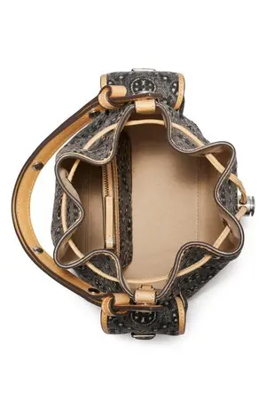 Tory Burch T Monogram Denim Bucket Bag - Black
