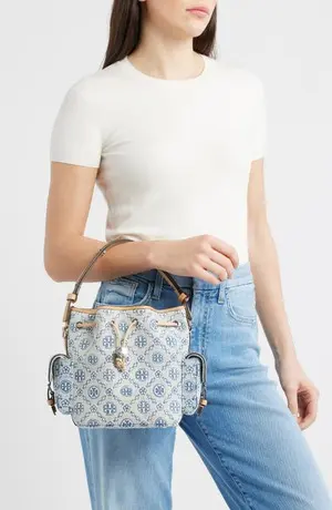 Tory Burch T Monogram Denim Bucket Bag - Powder Blue