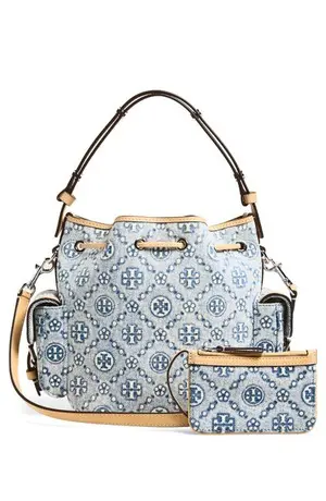Tory Burch T Monogram Denim Bucket Bag - Powder Blue