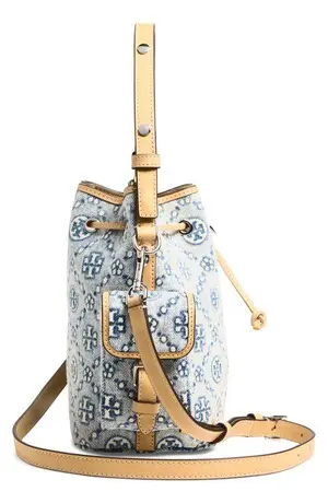 Tory Burch T Monogram Denim Bucket Bag - Powder Blue
