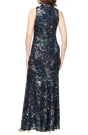 Alex Evenings Sequin Sleeveless Mermaid Gown - Navy/emerald