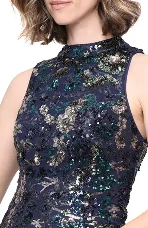 Alex Evenings Sequin Sleeveless Mermaid Gown - Navy/emerald