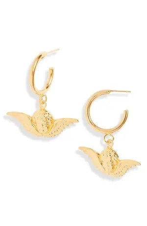 VIDAKUSH Angel Drop Hoop Earrings - Gold