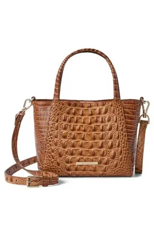 Brahmin Croc Embossed Leather Top Handle Bag - Cinnamon