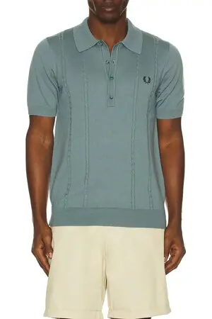 Fred Perry Cable Knitted Polo Shirt In Slate