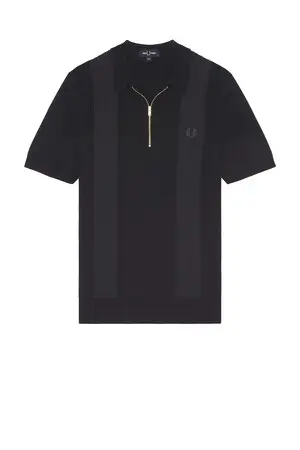 Fred Perry Panel Detail Knitted Polo Shirt In Red - Black