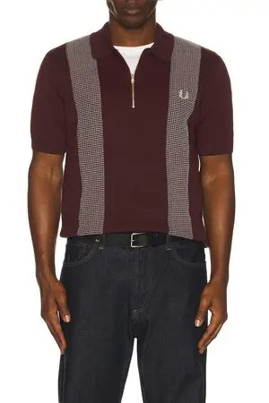 Fred Perry Panel Detail Knitted Polo Shirt In Red