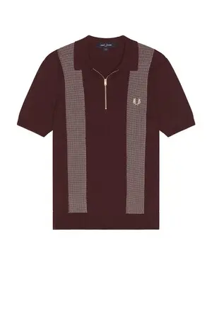 Fred Perry Panel Detail Knitted Polo Shirt In Red
