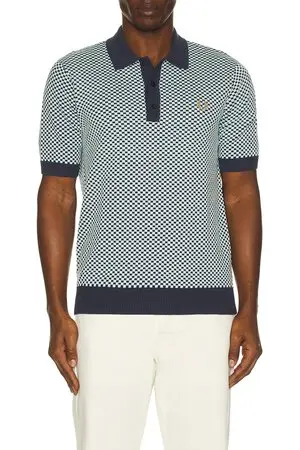 Fred Perry Chequerboard Knitted Polo Shirt In Blue