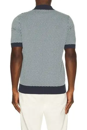 Fred Perry Chequerboard Knitted Polo Shirt In Blue