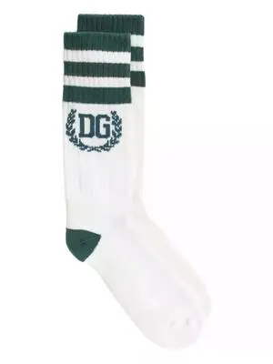 Dolce & Gabbana Striped Logo Socks - White