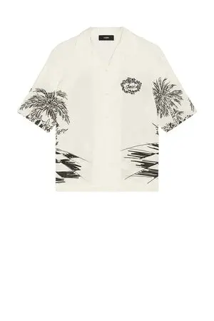 Amiri Chateau Sketch Camp Shirt In Cream - Ivory