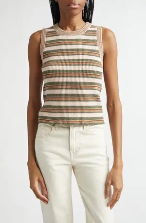 VERONICA BEARD Jerrell Stripe Stretch Cotton Rib Tank Top