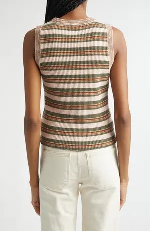 Veronica Beard Jerrell Stripe Stretch Cotton Rib Tank Top