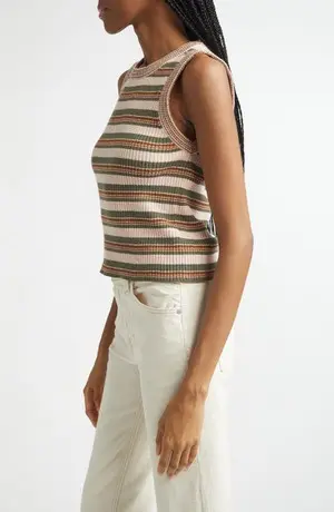 Veronica Beard Jerrell Stripe Stretch Cotton Rib Tank Top