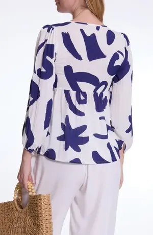 CACHE COEUR Corfou Abstract Print Tie Neck Maternity Blouse