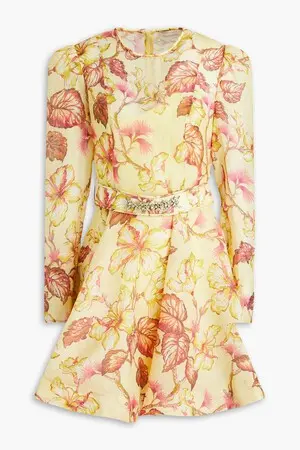 Zimmermann Belted Floral-print Linen And Silk-blend Mini Dress - Yellow