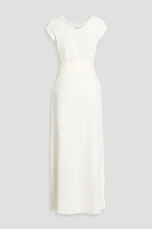 Another Tomorrow Belted Crepe Maxi Dress