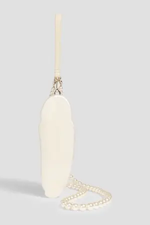 Simone Rocha Feather Faux Pearlembellished Acrylic Clutch - Ecru