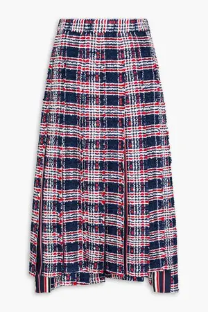Thom Browne Pleated Checked Tweed Midi Skirt
