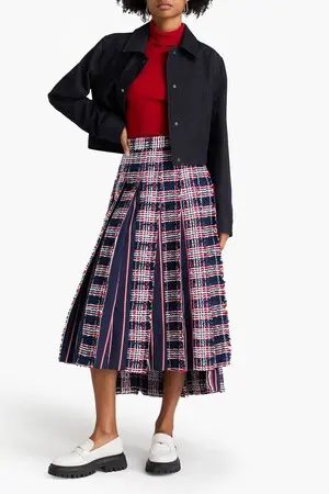 Thom Browne Pleated Checked Tweed Midi Skirt
