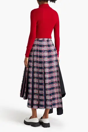 Thom Browne Pleated Checked Tweed Midi Skirt