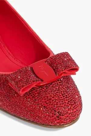 FERRAGAMO Vara Crystal-embellished Suede Pumps - Red