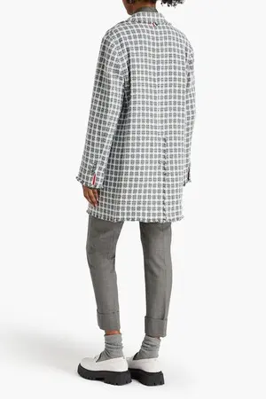 Thom Browne Checked Cotton-tweed Coat With Frayed Trims