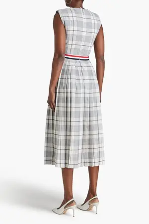 Thom Browne Pleated Checked Wool Midi Dress - Gray