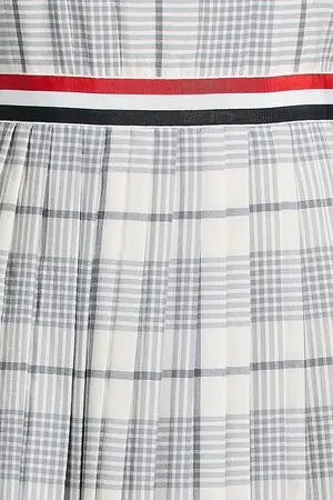 Thom Browne Pleated Checked Wool Midi Dress - Gray