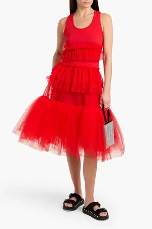 Simone Rocha Tulle-paneled Cotton-jersey Top