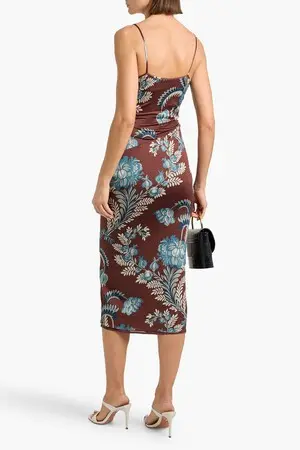 Etro Draped Floral-print Stretch-crepe Midi Dress