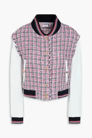 Thom Browne Leather-paneled Checked Cotton-tweed Bomber Jacket