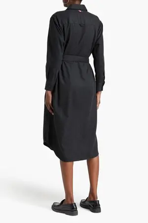 Thom Browne Belted Silk And Cashmere-blend Midi Shirt Dress - Charcoal