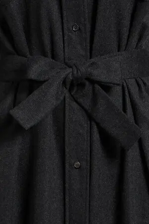 Thom Browne Belted Silk And Cashmere-blend Midi Shirt Dress - Charcoal