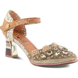 SPRING STEP SHOES Embellished Pump With Ankle Strap - Gold Multi