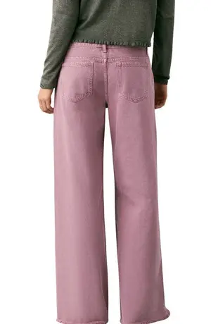 Mango Frayed Seamed Low Rise Wide Leg Jeans - Pink