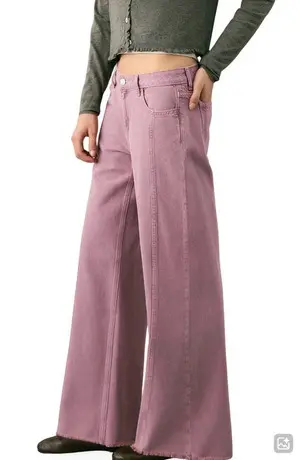 Mango Frayed Seamed Low Rise Wide Leg Jeans