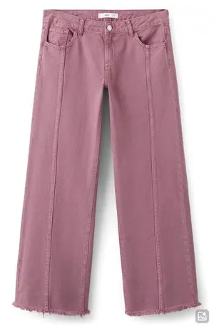 Mango Frayed Seamed Low Rise Wide Leg Jeans