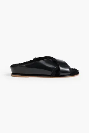 Gabriela Hearst Ellington Plush-lined Glossed-leather Slides