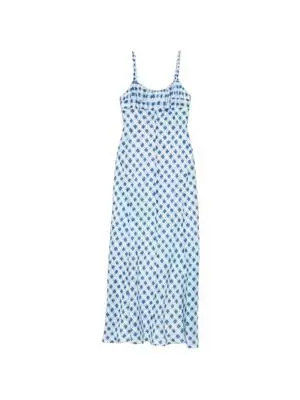Sandro Maxi Gingham Linen Blend Dress