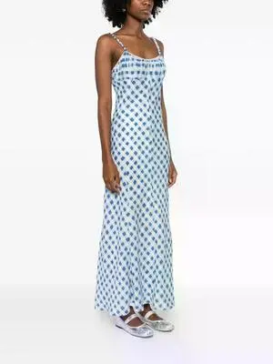 Sandro Maxi Gingham Linen Blend Dress
